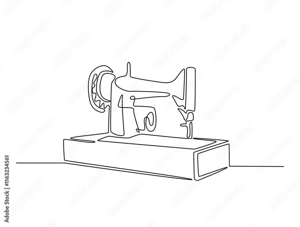 Continuous one line drawing of vintage sewing machine. Old mechanic ...