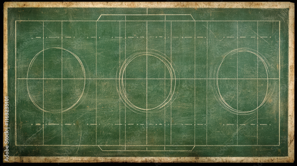 Handmade football field diagram on green chalkboard background ...