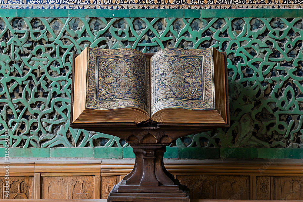 Ornate Islamic Book Display: A Testament to Calligraphy and Culture ...