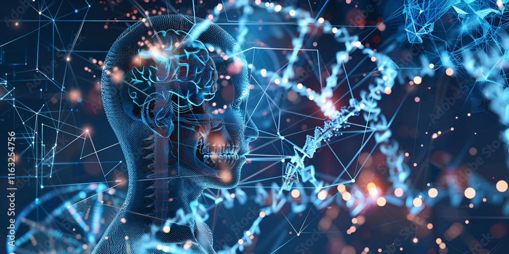Human brain anatomy visualized with glowing DNA and neural networks ... Human brain anatomy visualized with glowing DNA and neural networks ...