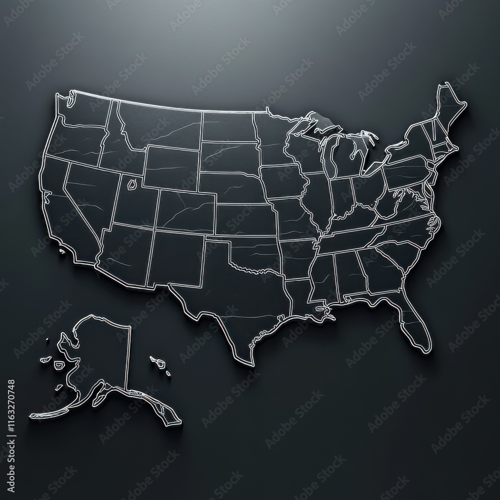 United States of America Map: A Detailed 3D Embossed Representation of ...