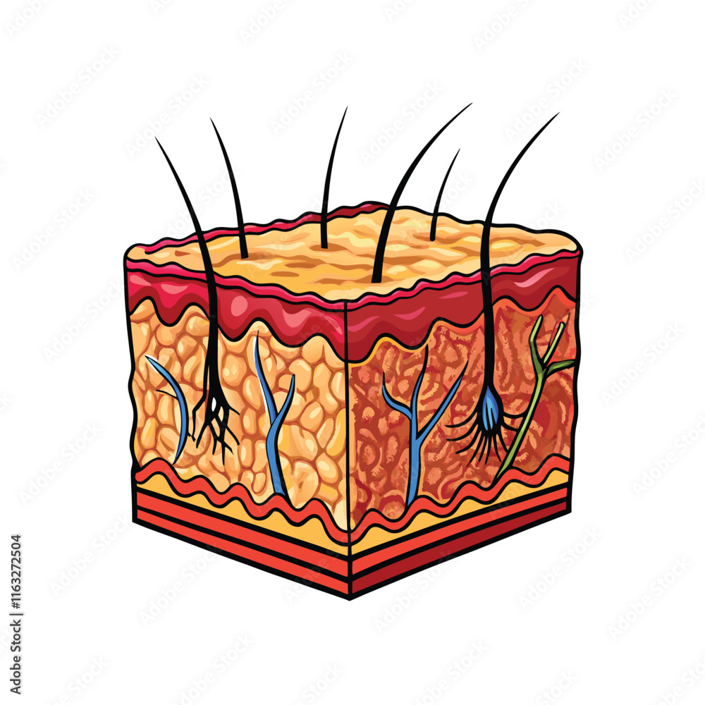 Illustrate the three main layers of human skin epidermis, dermis, and ...