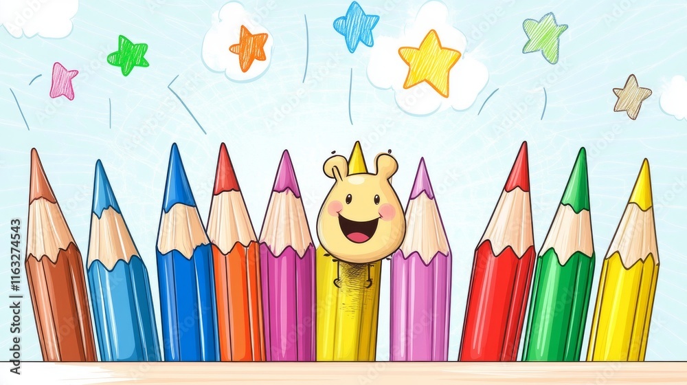 Colorful school background featuring coloured pencils and whimsical ...