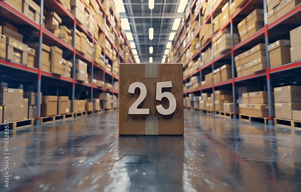 Cardboard Numbers 2025 in a High-Resolution Warehouse Scene Stock Photo ...