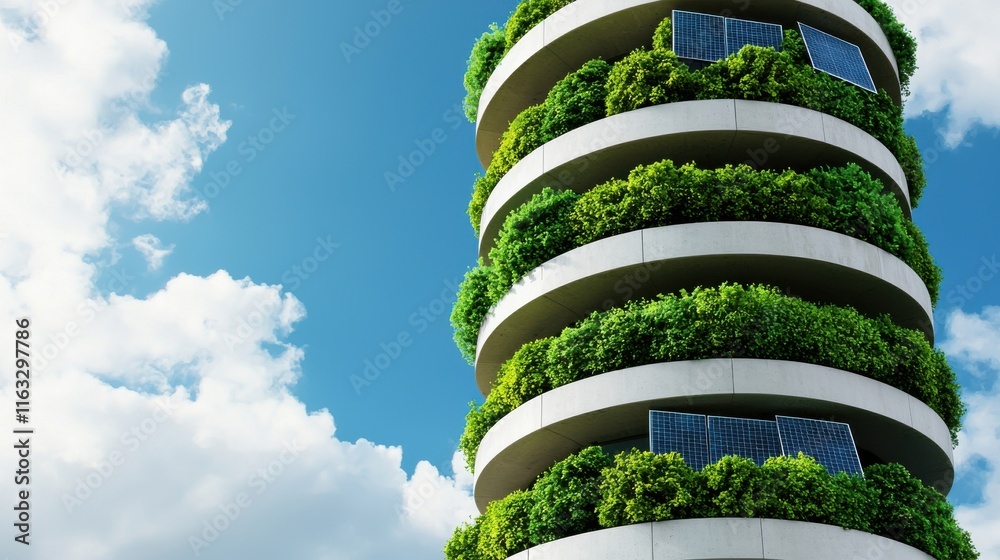 Futuristic and sustainable architectural design featuring a high rise ...