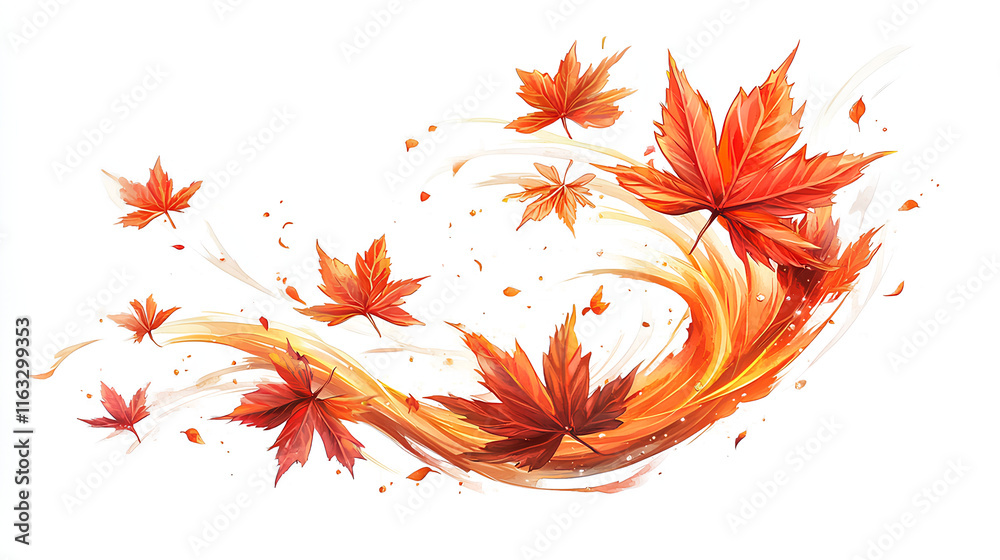 Autumn maple leaves blowing in the air. Movement and natural flow with ...