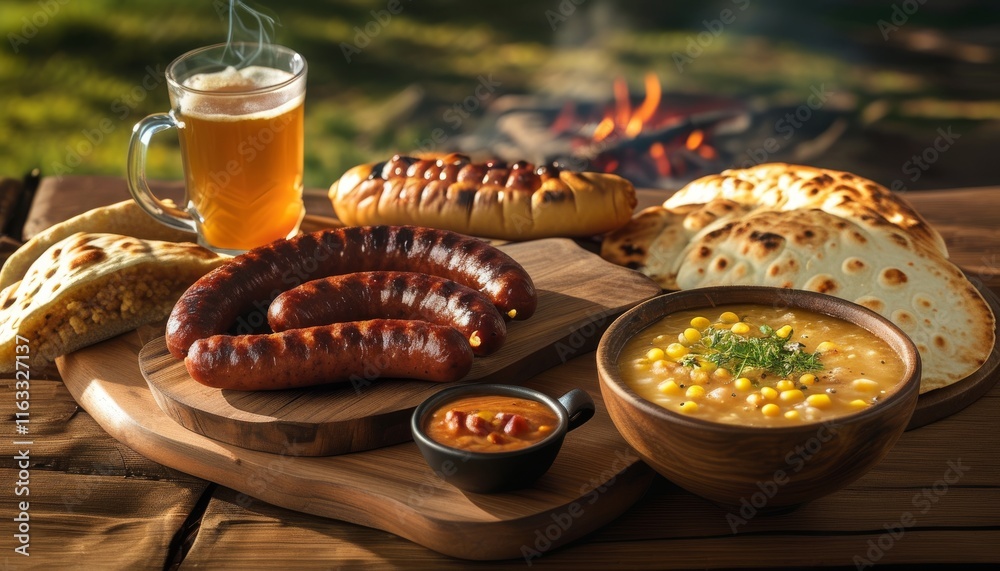 South African Braai with Sausages, Beer, and Traditional Foods at ...
