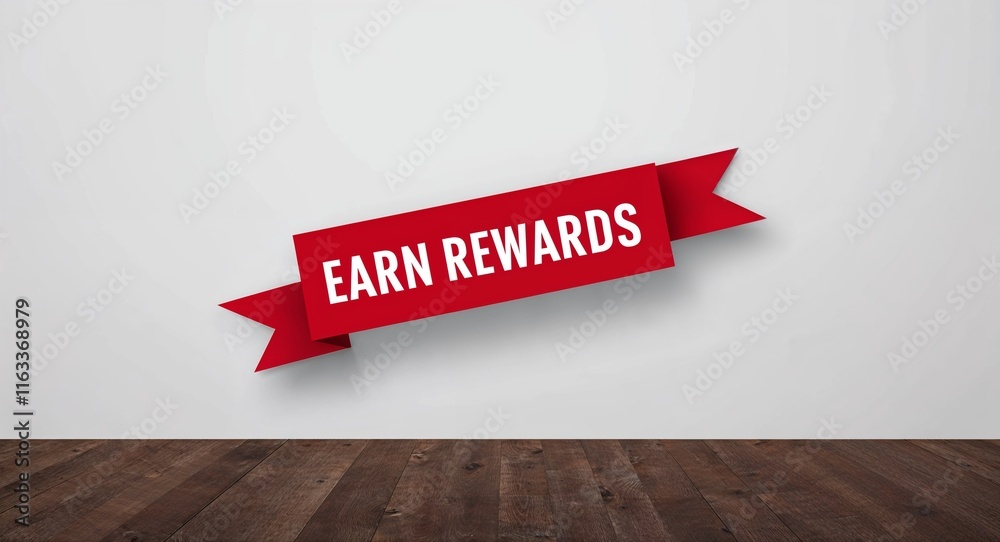 earn rewards text lettering on red banner in plain white background ...