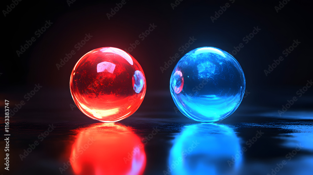 Two glowing orbs, one red and one blue, are shown in the image 4k ...