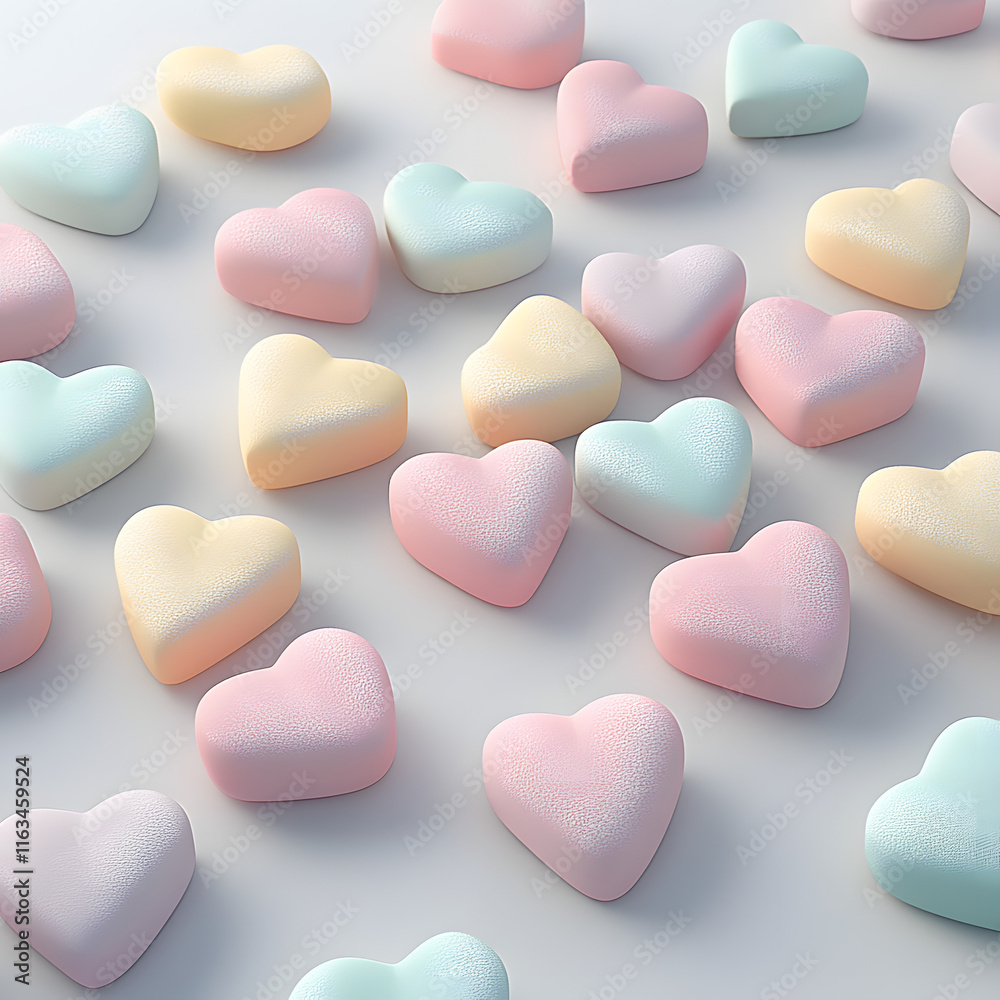 3D illustration of candy conversation hearts on a white background, in ...