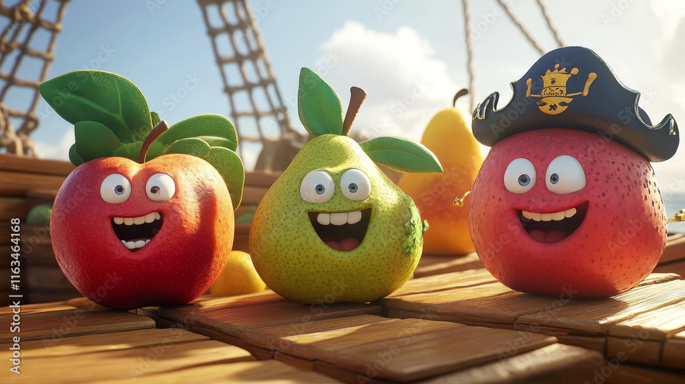 Stock-Illustration „Cartoon funny fruits pirate and corsair characters ...