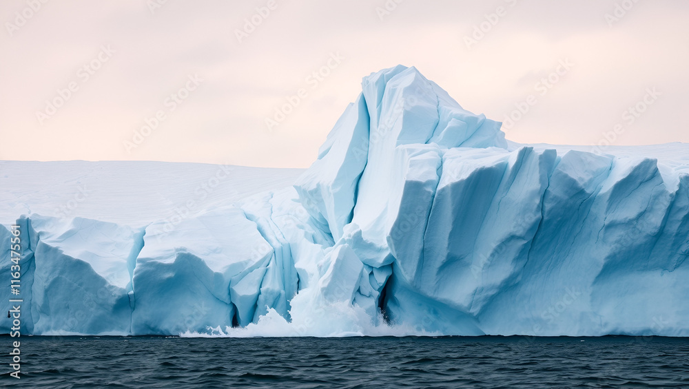 A collapsing glacier pouring into the ocean, visually depicting the ...