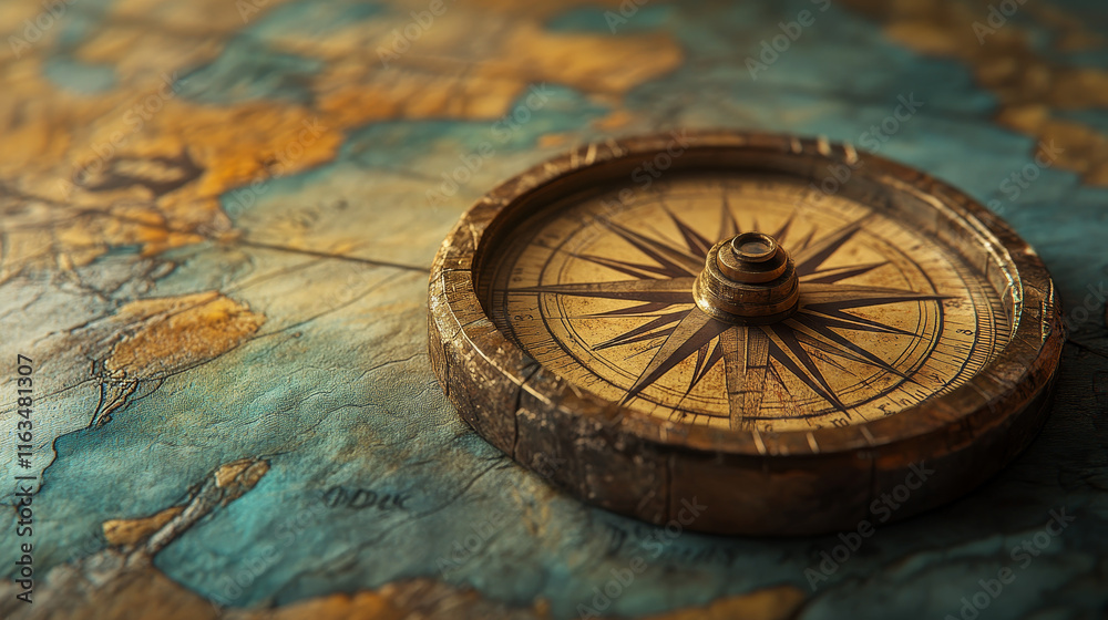 Old compass. Vintage map wind rose. Medieval cartography, sea and ocean ...