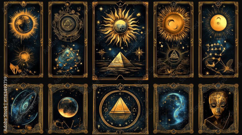 Magic occult Tarot cards with esoteric celestial frames, vector ...