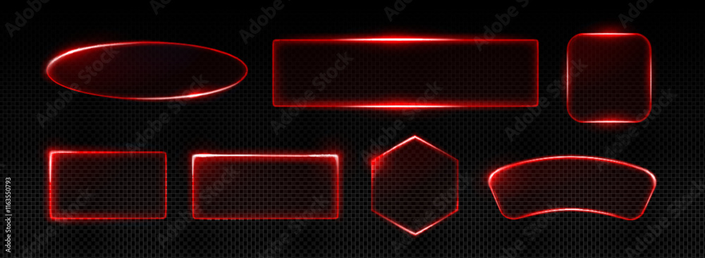 Neon frame collection with glowing red outlines with glass effect ...