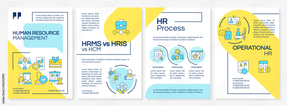 Human resource management blue and yellow brochure template. Staff ...