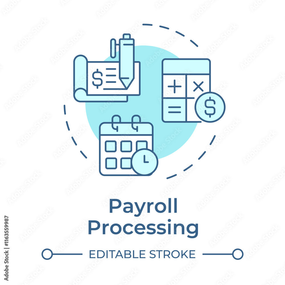 Payroll processing soft blue concept icon. Calculating employees wages ...