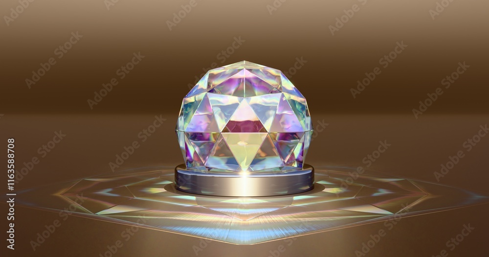 Polyhedron glass globe. Diffraction of light and caustics. 3D rendering ...