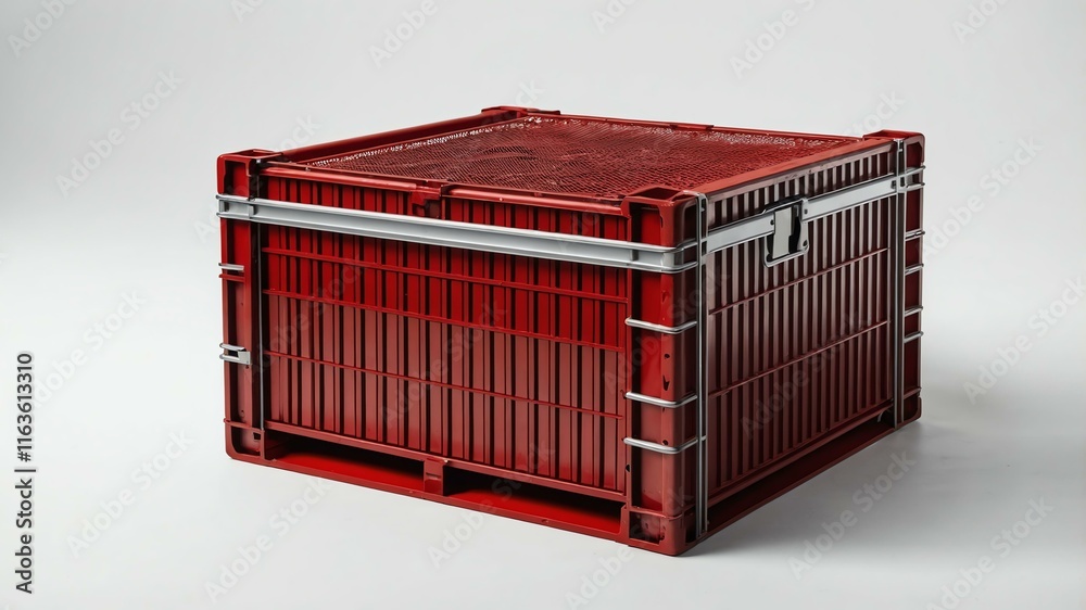 aesthetic red themed closed metal crate isolated on plain white ...