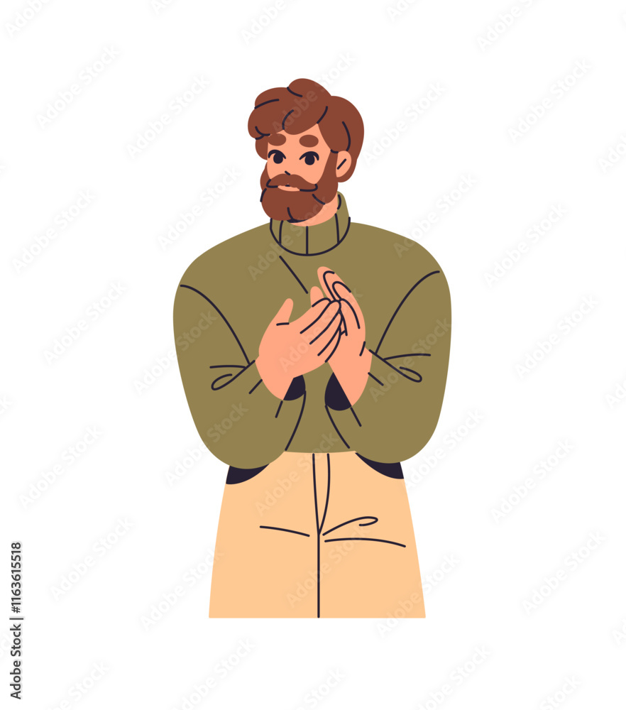 Happy man applauding, congratulates with success. Joyful employee shows ...