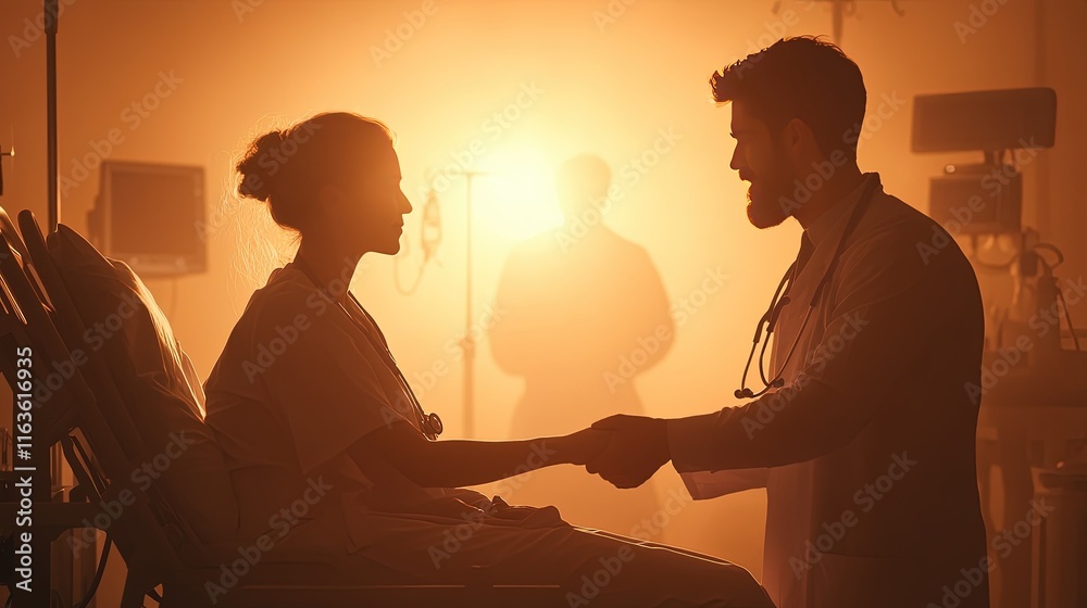 Nurse providing compassionate care, comforting patient with gentle ...