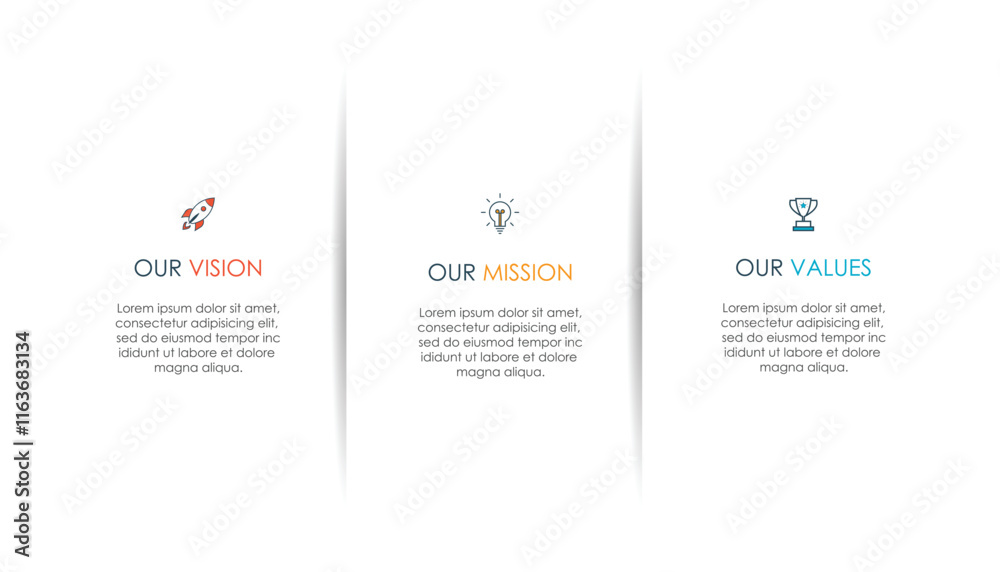 Mission, vision, values, graphic design template.eps 10 on white ...
