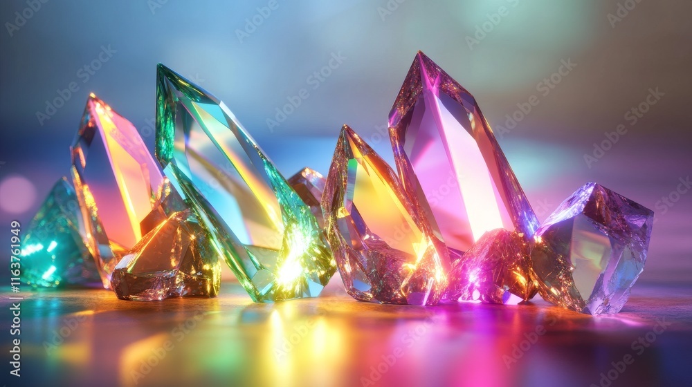 Rainbow crystal light, prism flare reflection, lens refraction, glass ...