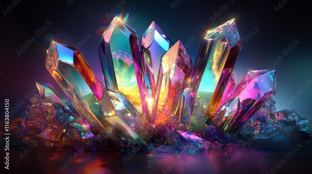 Rainbow light rays, lens flare, reflection effect from crystal, glass ...