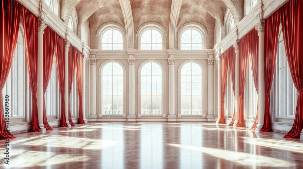 Ballroom interior in medieval royal castle. Vector cartoon illustration ...