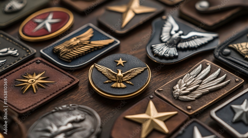 Military game ranking badge set with star insignia. Vector cartoon ...