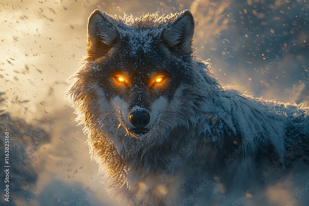 Photo Stock Snowstorm Wolf in Fierce Stance, Lone Wolf Battling Winter ...
