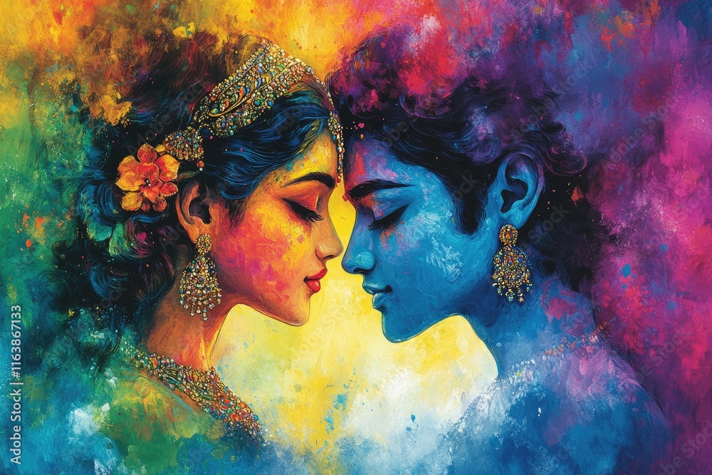 Radha krishna enjoying holi festival, celebrating indian culture with ...