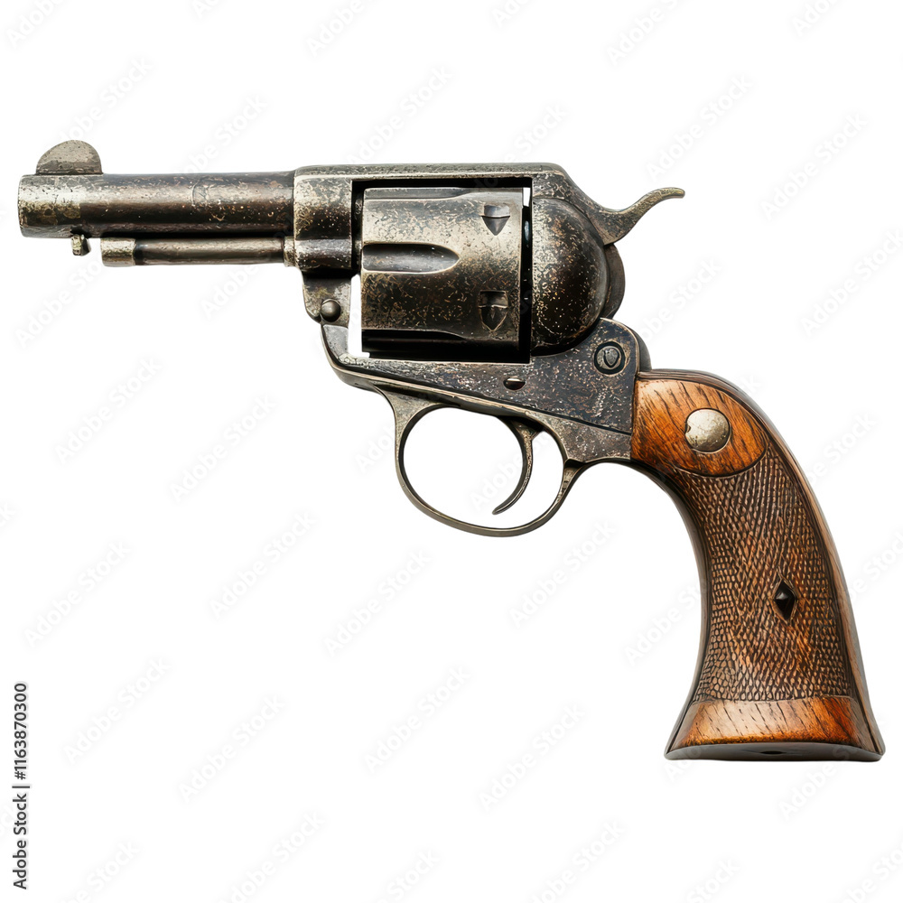 Side View of an Old Revolver with a Wooden Grip for Historical ...