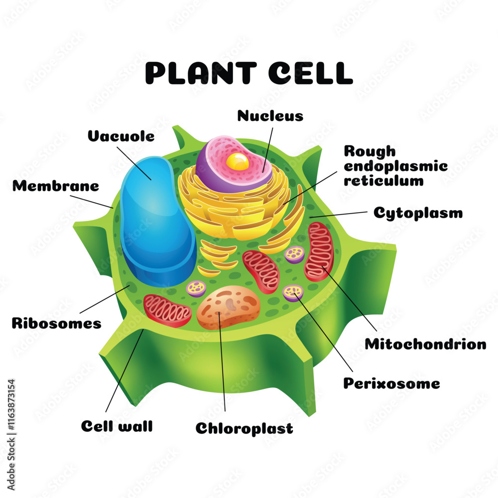 Vector illustration of the Plant cell anatomy structure. Educational ...