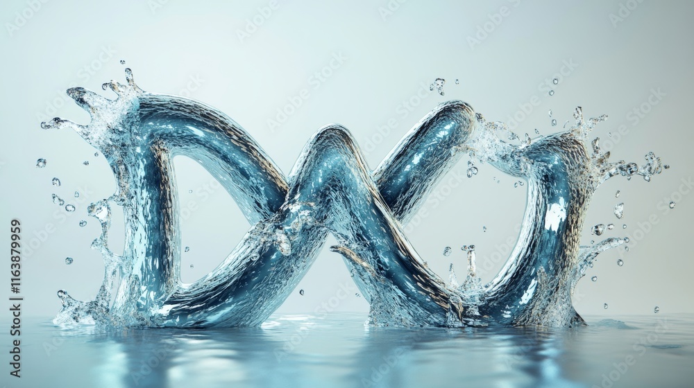 Realistic water text with splash in vector. 3d bubble font with aqua droplet top view. Fresh ...