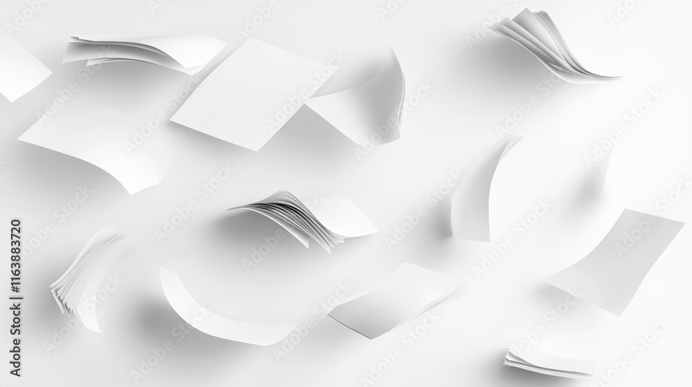 3d isolated fly white paper sheet. Fall document page on transparent ...