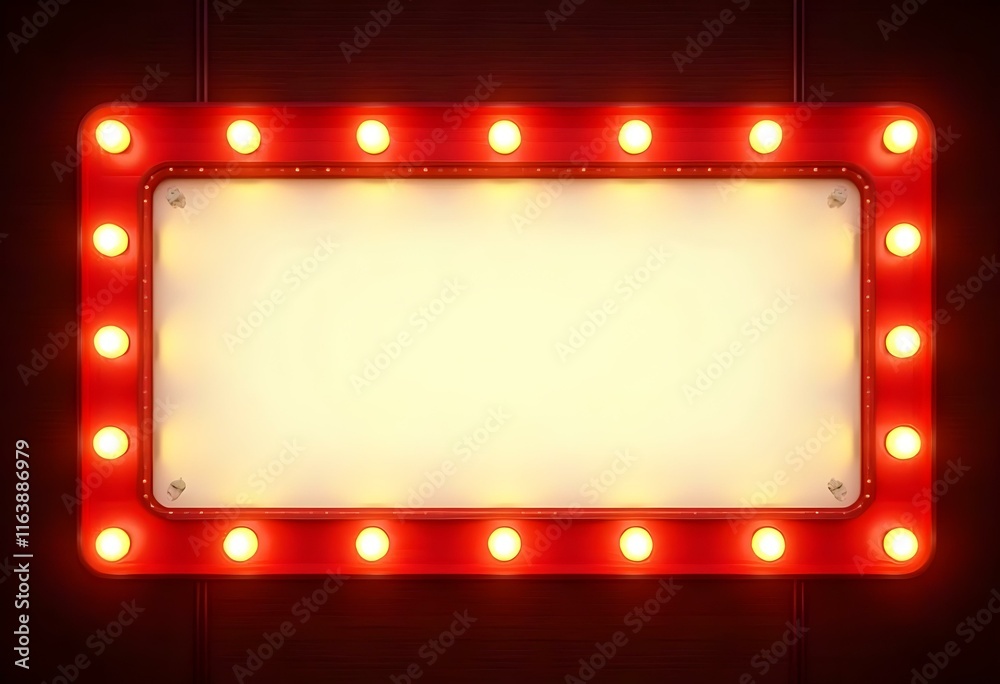 Marquee frame with retro light bulbs. Vintage red light sign boarder ...