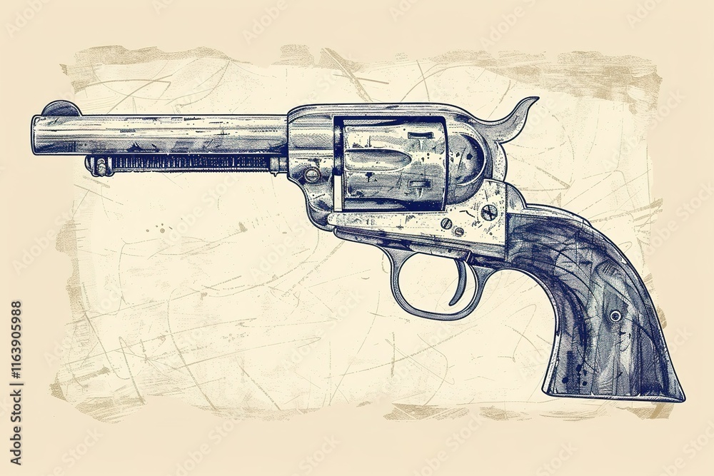Vintage Gun. Retro Pistol, Musket. Hand-drawn sketch of a Revolver ...