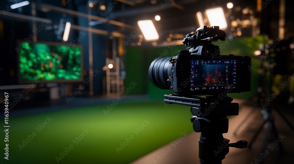 Professional Filmmaking Setup in Modern Studio with Green Screen ...