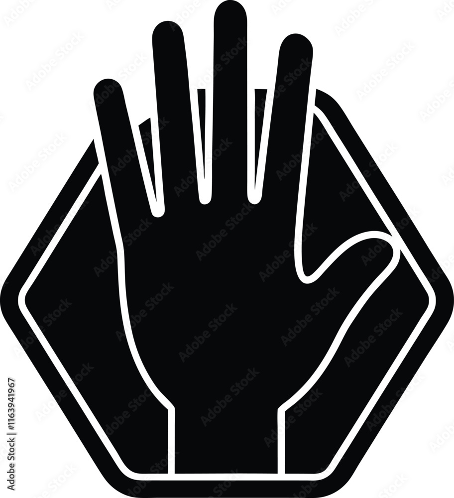 Human hand Open palm with five fingers. Stop sign. silhouette isolated ...