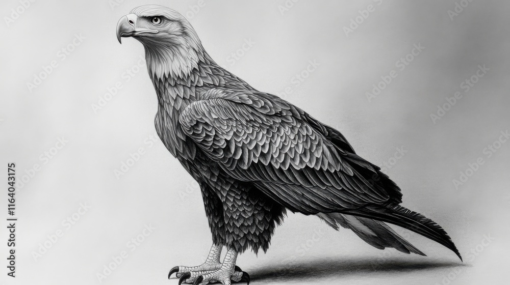 Design a pencil drawing of a proud portrait of an eagle, with its face ...