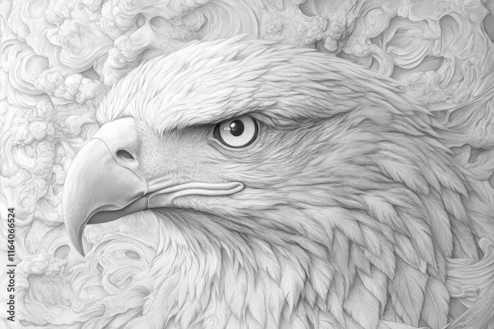 Design a pencil drawing of a proud portrait of an eagle, with its face ...