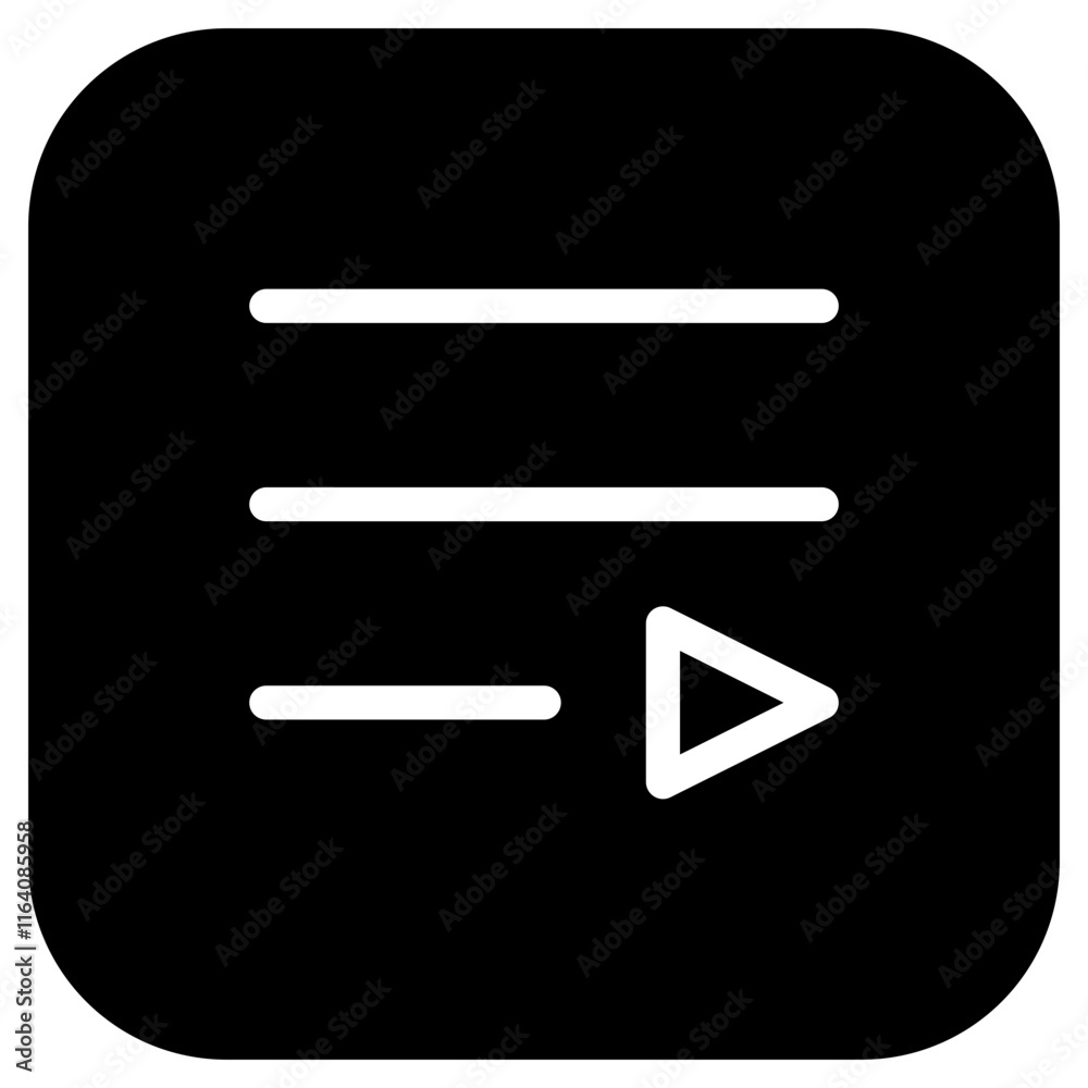 Editable vector media player playlist icon. Black, transparent white ...
