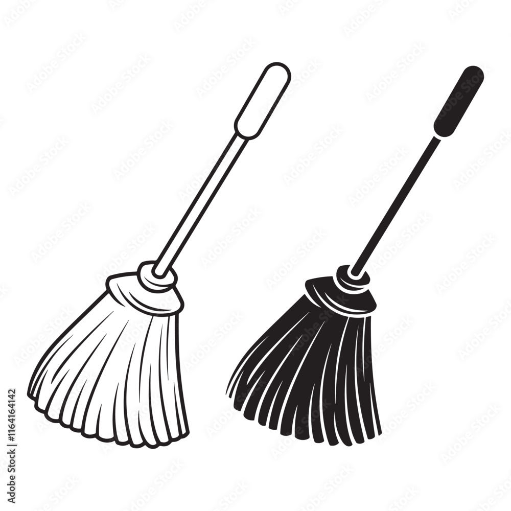 broom line art vector silhouette outline illustration Stock Vector ...