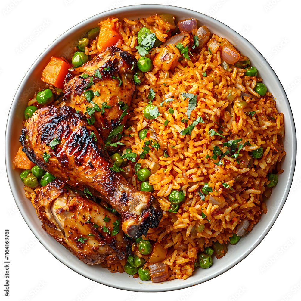 hyper-realistic photo of jollof rice and chicken, isolated on ...