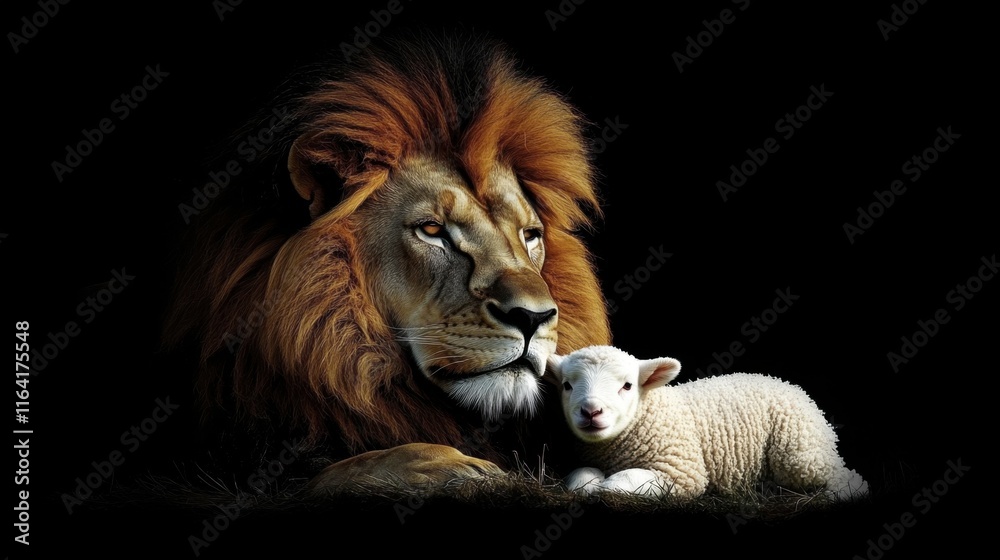 Symbolic representation of Jesus as the Lamb alongside the fierce Lion ...