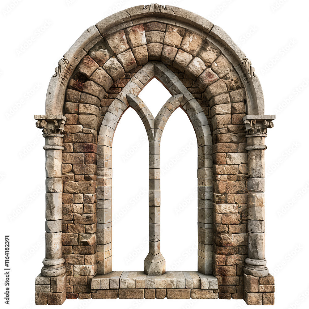 Old arch brick windows on transparent background. Cut out png Stock ...