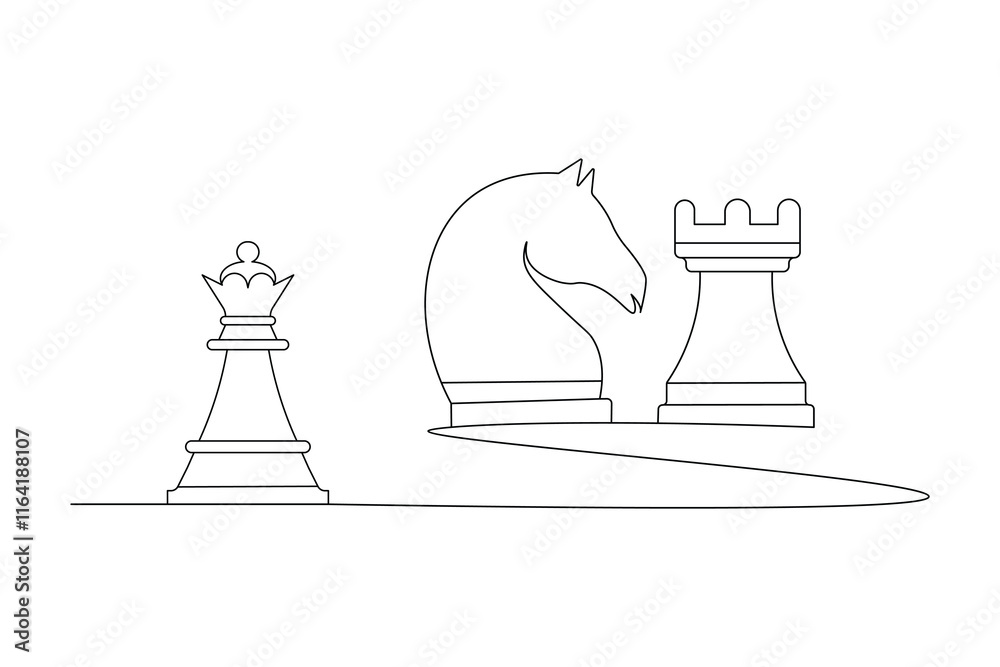 Knight chess one line drawing and Knight chess continuous isolated ...