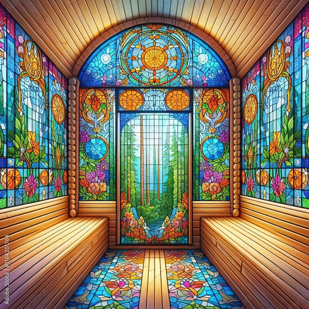 Stained Glass Sauna Render the sauna scene as a stained glass wi Stock ...