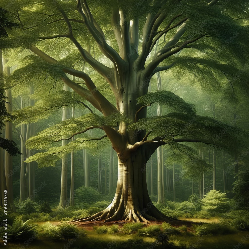 American Beech A tall stately tree with smooth gray bark and glo Stock ...